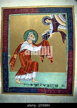 This medieval manuscript folio depicts the biblical story of Job mocked ...