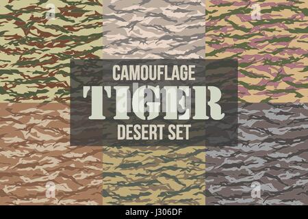 Desert Tiger stripe Camouflage seamless patterns. Vector Illustration ...