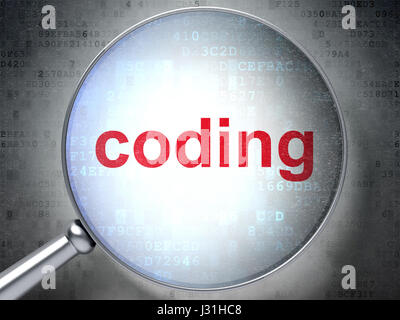 Database concept: Coding with optical glass Stock Photo - Alamy