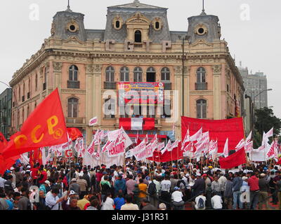 Lima, Peru. 1st May, 2017. Flags of the Communist Party of Peru (PCP ...