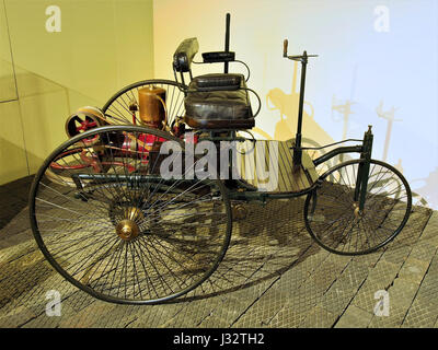The Benz Patent Motor Car, the first practical automobile, is showcased ...
