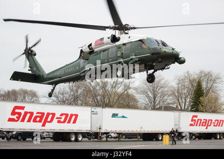 President Donald Trump arrives to speak at a Mack Trucks facility ...
