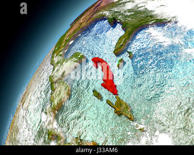 Cuba on 3D Earth model with visible country borders. 3D illustration ...