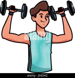 silhouette drawing muscle man lifting a disc weights Stock Vector Art ...