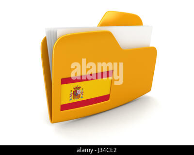 Computer folder icon with Spanish flag. 3D rendering isolated on white ...