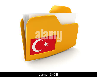 Computer folder icon with Turkish flag. 3D rendering isolated on white ...