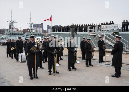 Stadacona Band of the Royal Canadian Navy performing on waterfront ...