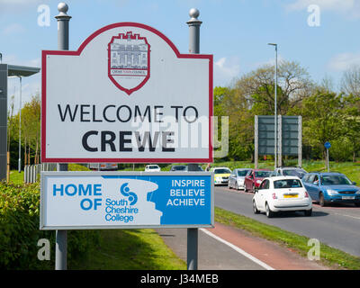 Welcome to Crewe road sign Cheshire UK Stock Photo - Alamy