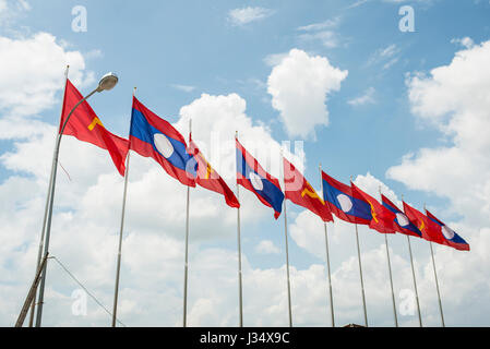 Flags at Laos Communist Party, Vientiane Stock Photo - Alamy