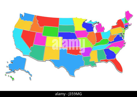 Multicolored United States map, each state in a unique color. Map of ...
