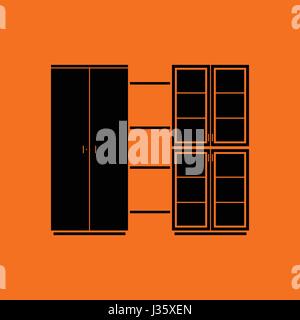 Office cabinet icon. Orange background with black. Vector illustration ...