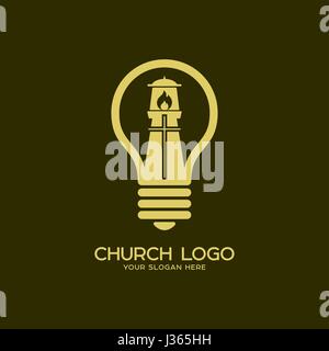 Church logo. Christian symbols. Lamp, light of the world - the Cross of ...