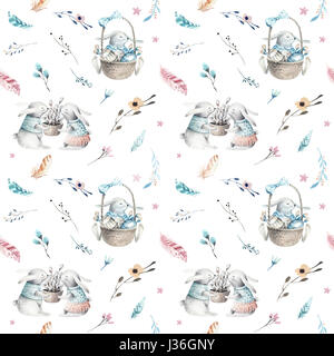 Cartoon animals seamless rabbit bunnies pattern for wrapping paper and ...