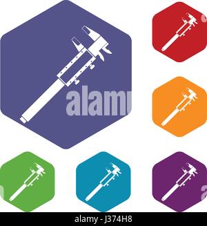 Digital micrometer icons set flat vector. Caliper ruler. Device ...