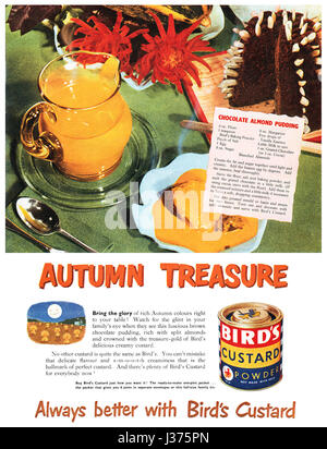 1950 British advertisement for Bird's Custard Powder, showing a recipe ...