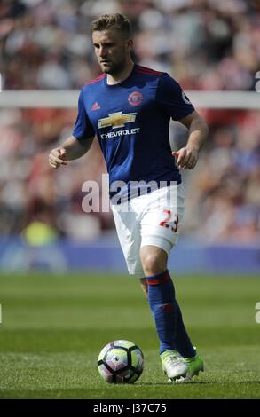 Luke Shaw of Manchester United on the ball during the Premier League ...