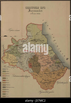 Daghestan ethnographic and administrative map 1895 Stock Photo - Alamy