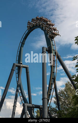 Red Roller-coaster Track inside Public Amusement Park Stock Photo - Alamy