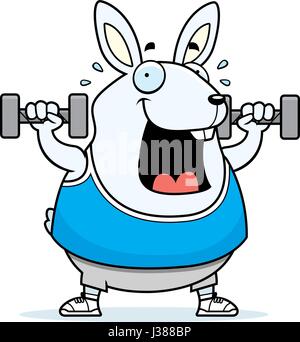 A cartoon illustration of a rabbit lifting dumbbell weights Stock ...
