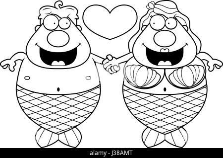 A cartoon illustration of a mermaid couple holding hands and in love ...