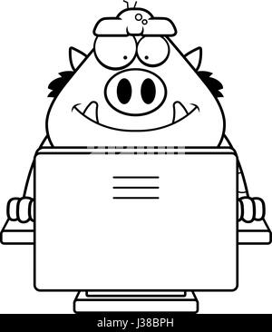 A cartoon illustration of a internet troll using a computer Stock ...