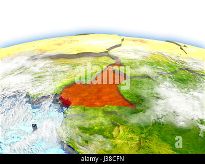 Cameroon on model of Earth with country borders and blue oceans with ...