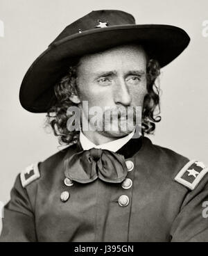 George Armstrong Custer, in uniform, seated with his wife, Elizabeth ...