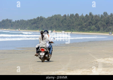 Motorbike riders on Muzhappilangad beach, Kerala’s only drive-in beach ...