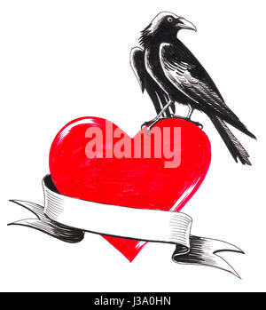 Raven and a heart Stock Photo - Alamy