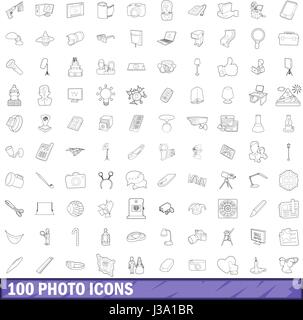 100 photo icons set. Outline illustration of 100 photo icons vector set ...