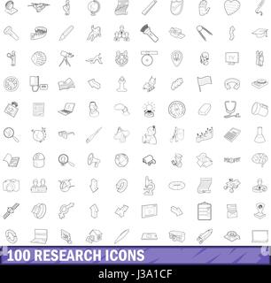100 research icons set. Outline illustration of 100 research icons ...