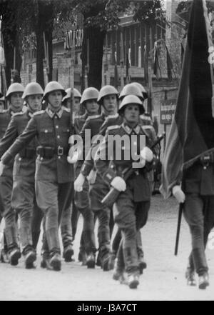 Soldiers of the National People's Army (NVA) with bayonet rifles during ...