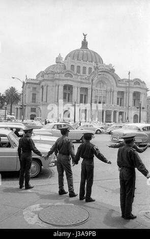 Traffic jam in the historical center of Mexico City, 1970 Stock Photo ...