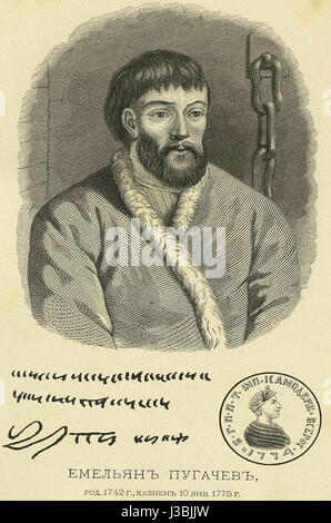 This engraving of Emelyan Pugachev, a historical figure from Russia ...