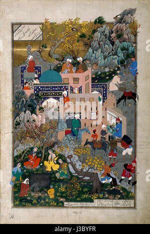 This Persian manuscript painting from circa 1400 portrays the romantic ...