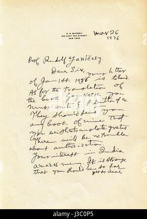 Dhan Gopal Mukerji letter, part 1 Stock Photo - Alamy