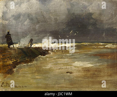 Emil Neumann's 'Strandspaziergang bei Wellengang' depicts a serene ...