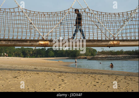 Singapore, Republic of Singapore, Asia, Rope bridge at Palawan Beach on ...