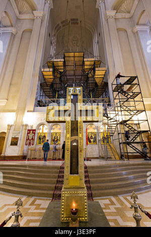 Inside the Holy Trinity Cathedral of Tbilisi, commonly known as Sameba ...