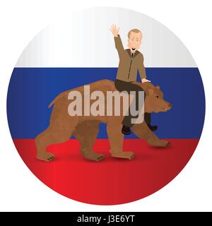 Vladimir Putin riding a bear wild brown. Saddled. Illustration for your ...