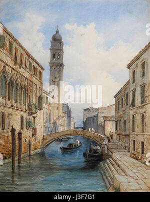A depiction of a Venetian canal scene by Franz Heinrich, highlighting ...