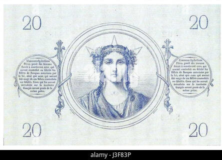 The France 20 Francs Bleu 1871 is a historical French currency note ...