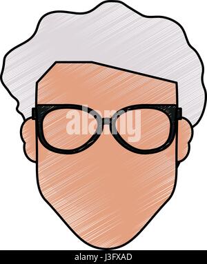 colorful caricature faceless front view half body bald man bearded in t ...