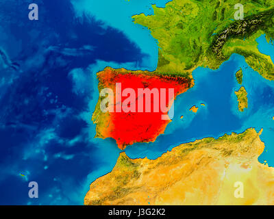Spain highlighted in red on model of globe. 3D illustration Stock Photo ...