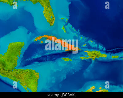 Cuba red highlighted in map of North America Stock Photo - Alamy