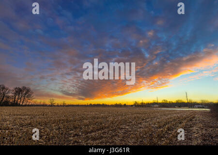 Winter Cornfield With Sunset, Indiana, USA Stock Photo - Alamy