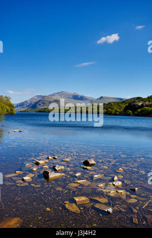 Llanberis Pass with Snowdonia on right, Dolbadarn Castle and Llyn ...