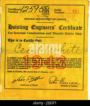 Hoisting Engineers Certificate 1943 Stock Photo - Alamy