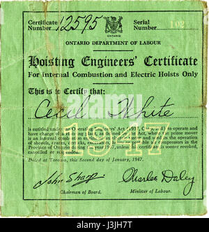 Hoisting Engineers Certificate 1947 Stock Photo - Alamy