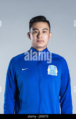 Portrait of Chinese soccer player Feng Xiaoting of Guangzhou Evergrande ...
